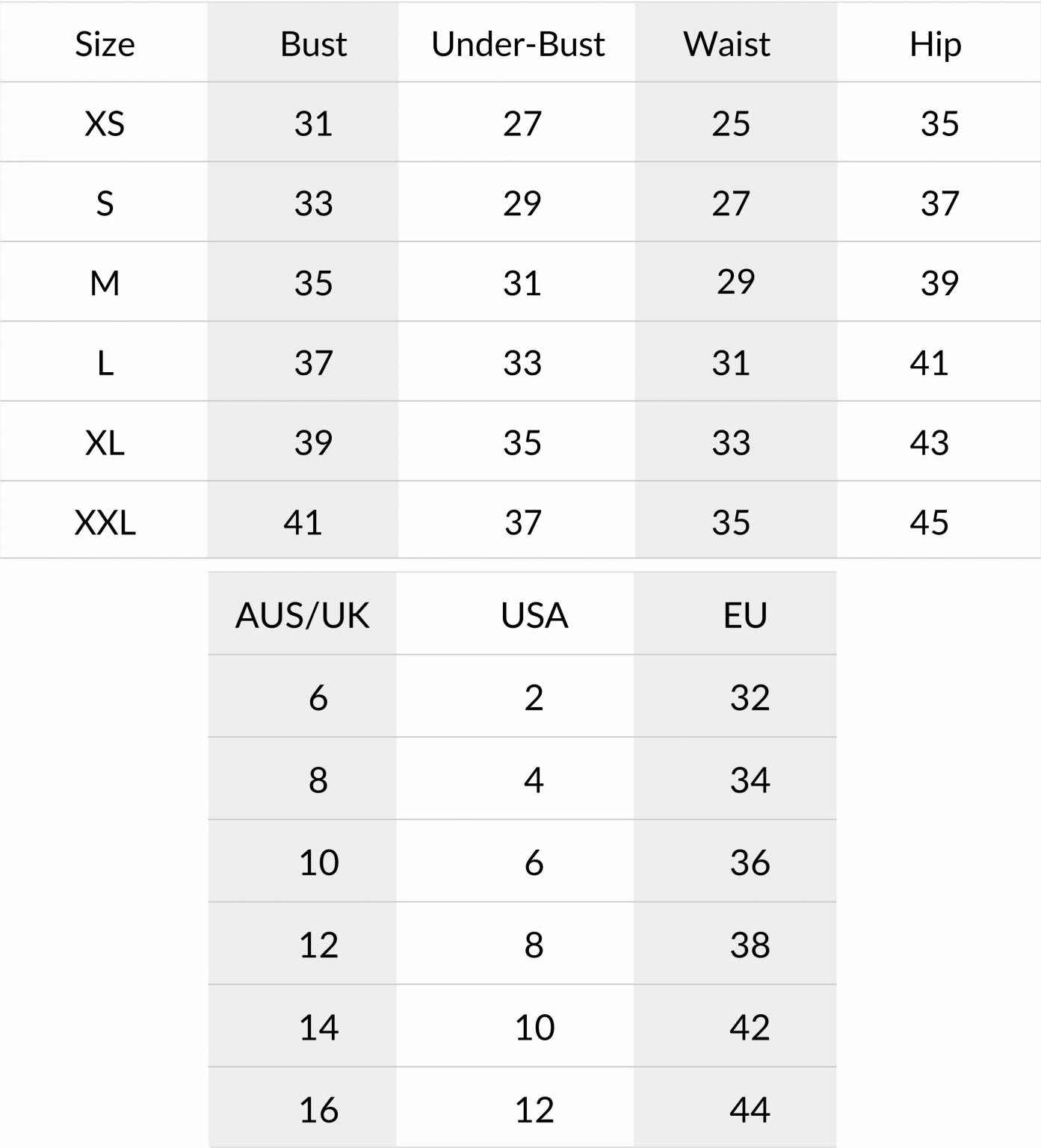 Body Size Guide | Swimwear Bali